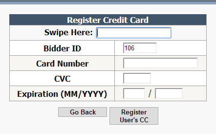 Register Credit Card Screen